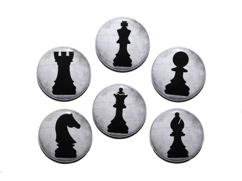 Chess Pieces Silver Set of 6 Pinback Buttons Badges 1 Inch | Etsy