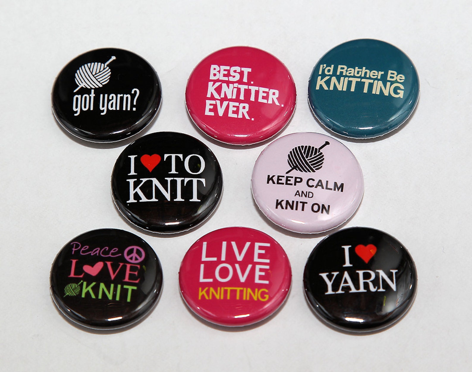 Knitting Pinback Buttons Set of 8 Badges 1 Inch Flatbacks - Etsy