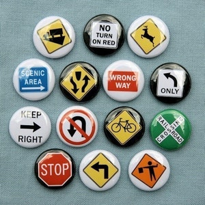 Traffic Road Signs 1 - Set of 14 Buttons Pinbacks Badges 1 Inch ...