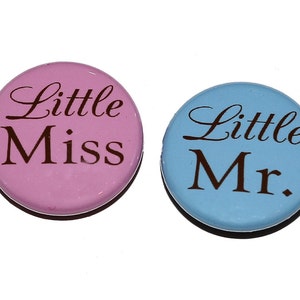 50 Baby Shower 1" Pinbacks - Little Miss & Mr. - Pink Blue - Gender ...