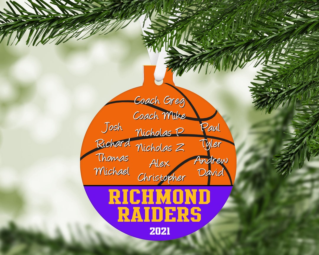 Basketball Team Coach Christmas Ornament (up to 15 Names) - Team Colors ...
