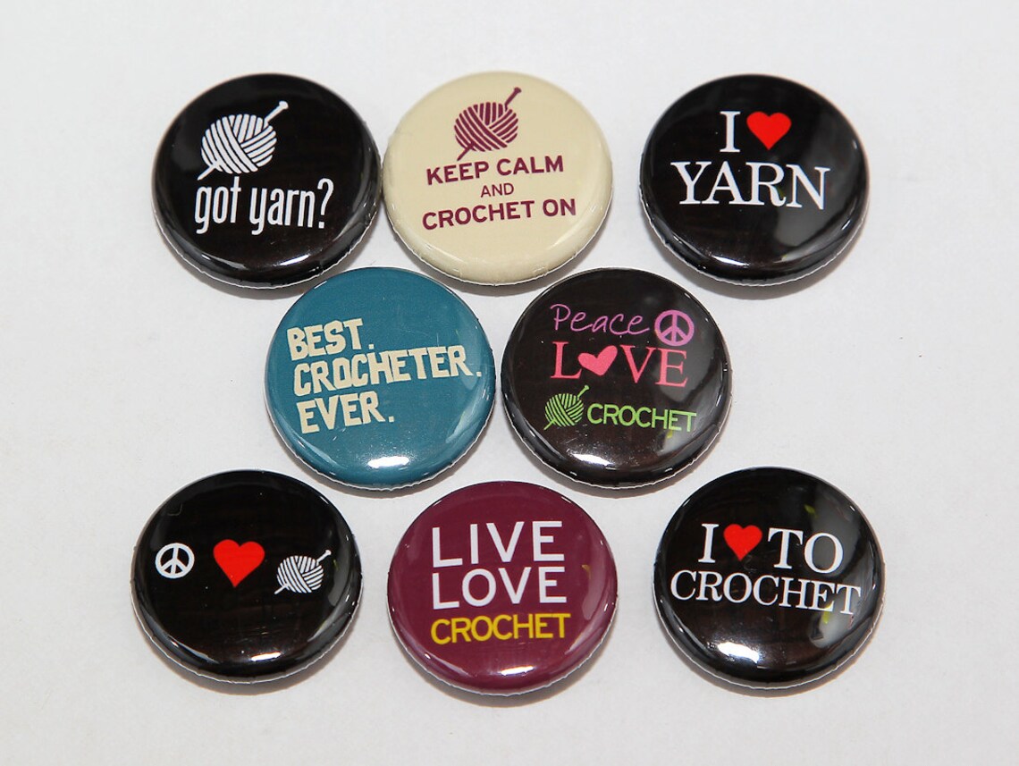 Crochet Pinback Buttons Set of 8 - Badges 1 Inch - Etsy