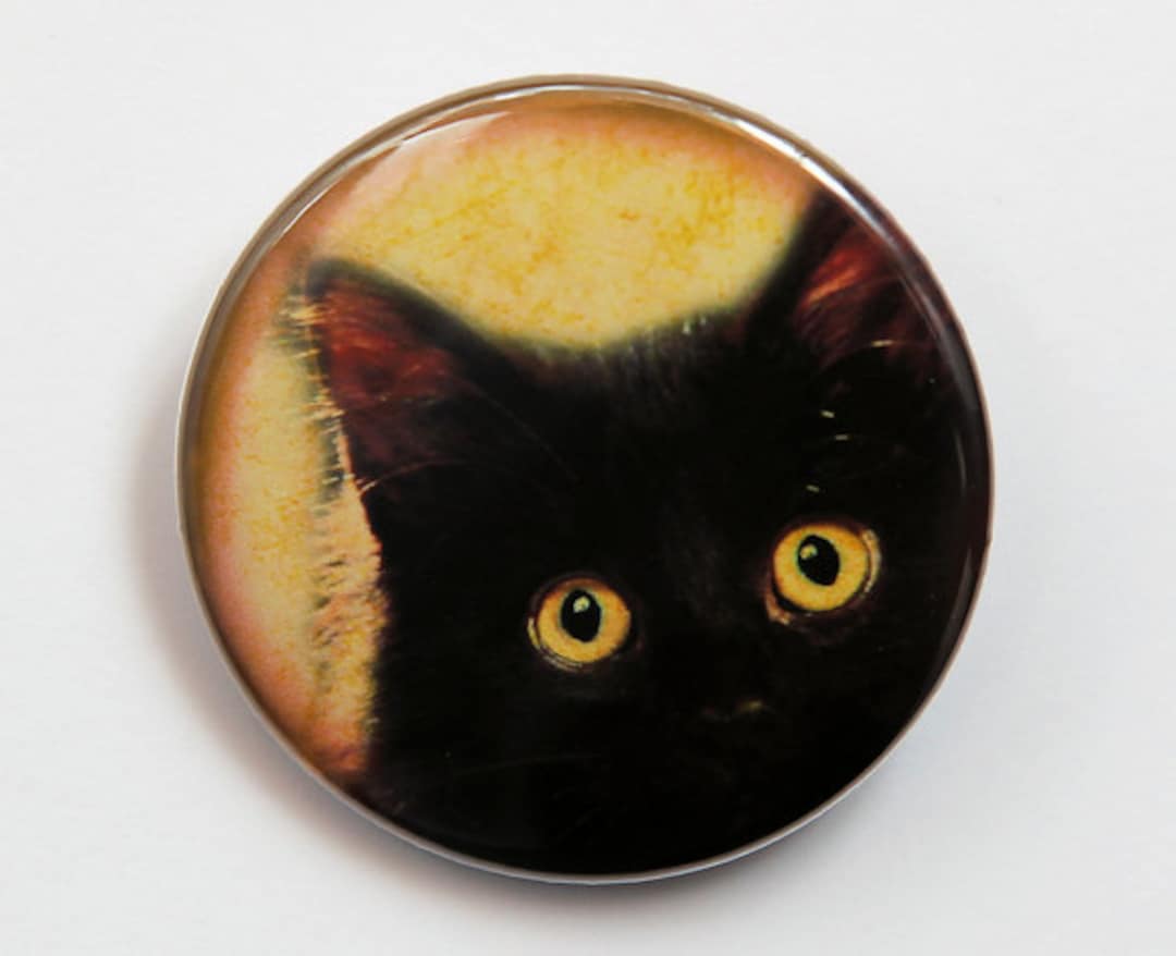 Cute Black Cat - Button Pinback Badge 1 1/2 Inch 1.5 - Magnet Keychain ...