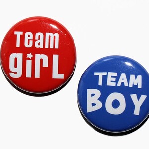 50 Baby Shower 1" Pinbacks - Team Girl Team Boy - Red Royal BOLD ...