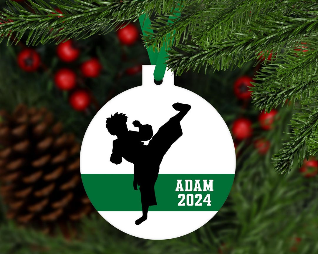 Karate Child Silhouette Christmas Ornament - Belt Colors - Customized - C316 White Yellow Orange ...