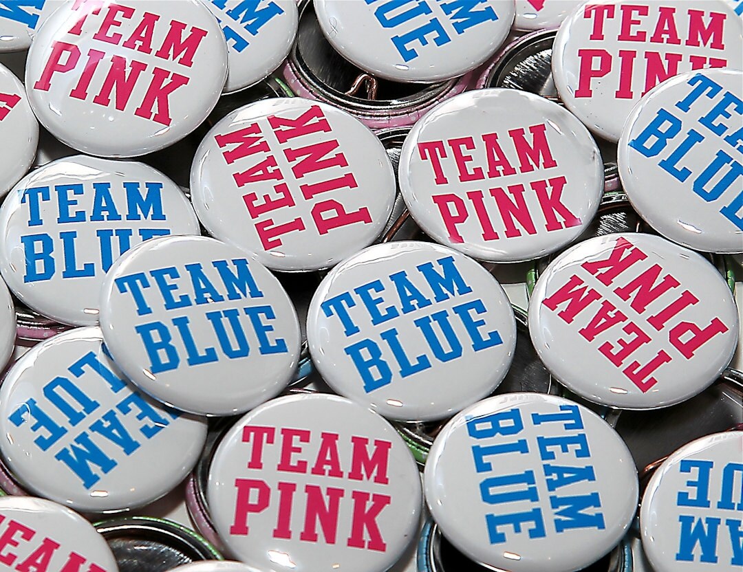 25 Baby Shower 1" Pinbacks - Team Pink Team Blue - Style 2 - Gender ...