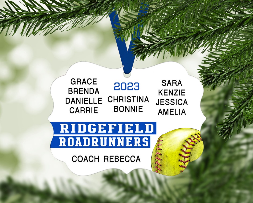 Softball Team Christmas Ornament (up to 15 Names) - Team Colors ...