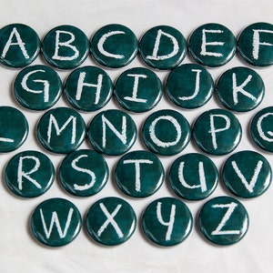 Chalkboard Alphabet Letters - Set of 26 Pinback Buttons Badges 1 Inch ...