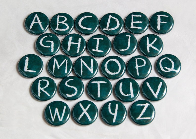Chalkboard Alphabet Letters - Set of 26 Pinback Buttons Badges 1 Inch ...