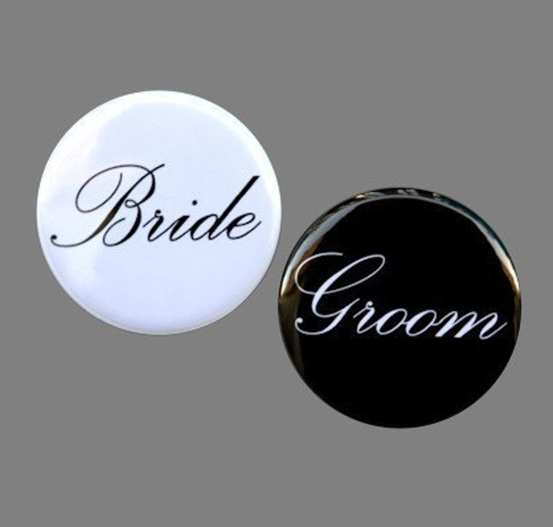 Bride and Groom - Buttons Pinbacks Badges 1 1/2 Inch Set of 2 ...