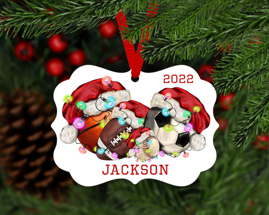Multi Sport Santa Hat Christmas Ornament - Baseball Football Soccer ...