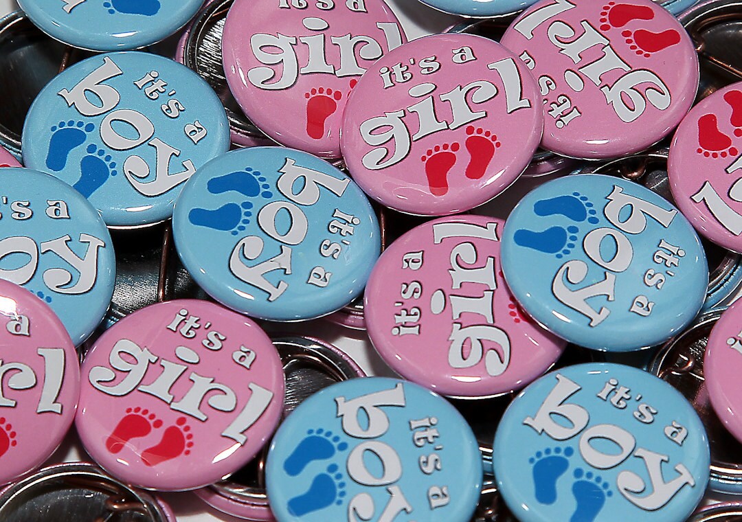 50 Baby Shower 1" Pinbacks - It's A Baby Footprints - Gender Reveal ...