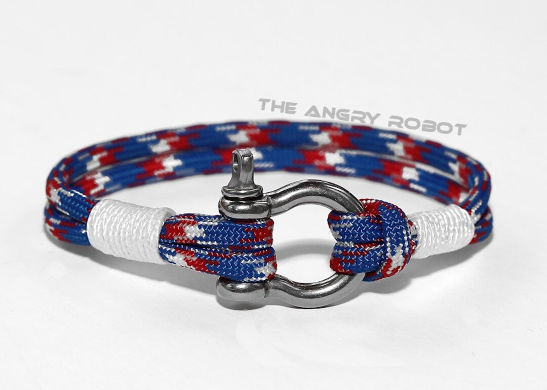 Nautical Paracord Bracelet With Shackle - USA Camo and White - Etsy
