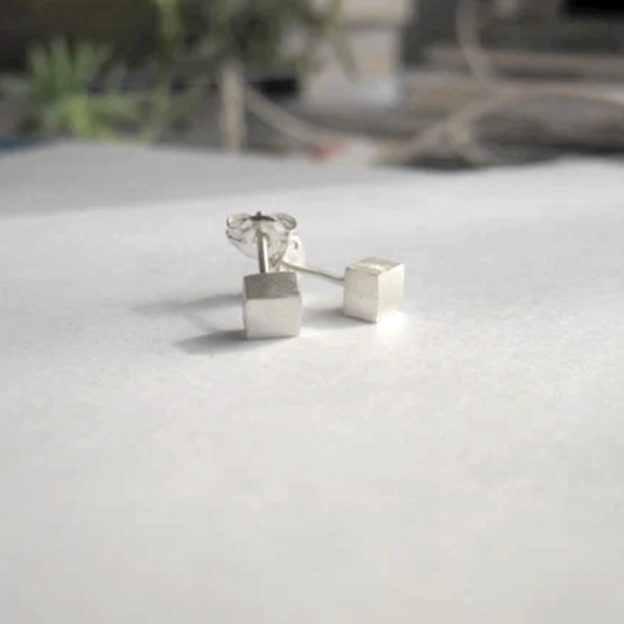 Mini Square Cube Stud Earrings With Sterling Silver Ear Nut 0016 - Etsy