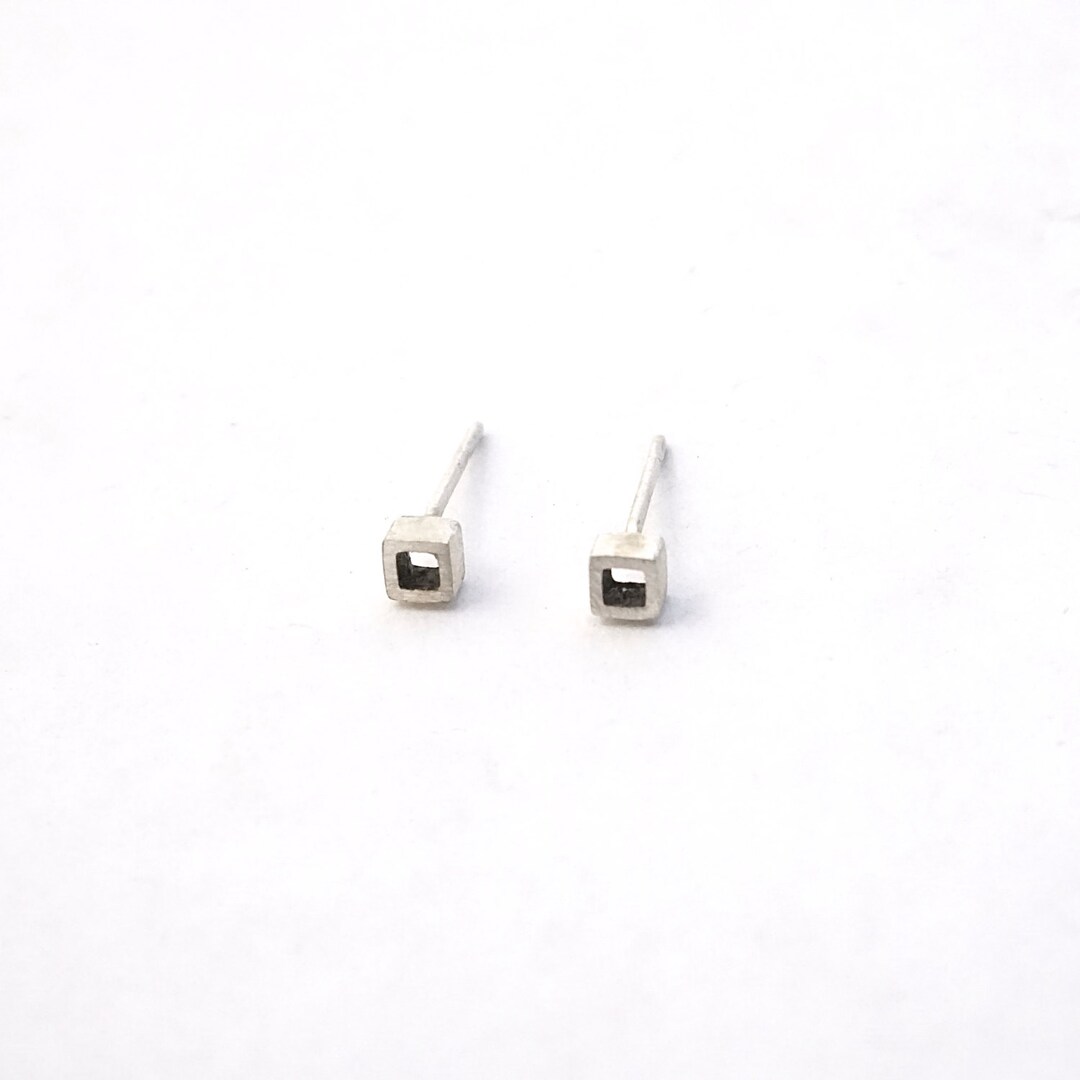 3.5mm Sterling Silver Open Square Studs, Square Stud Earrings, Modern ...