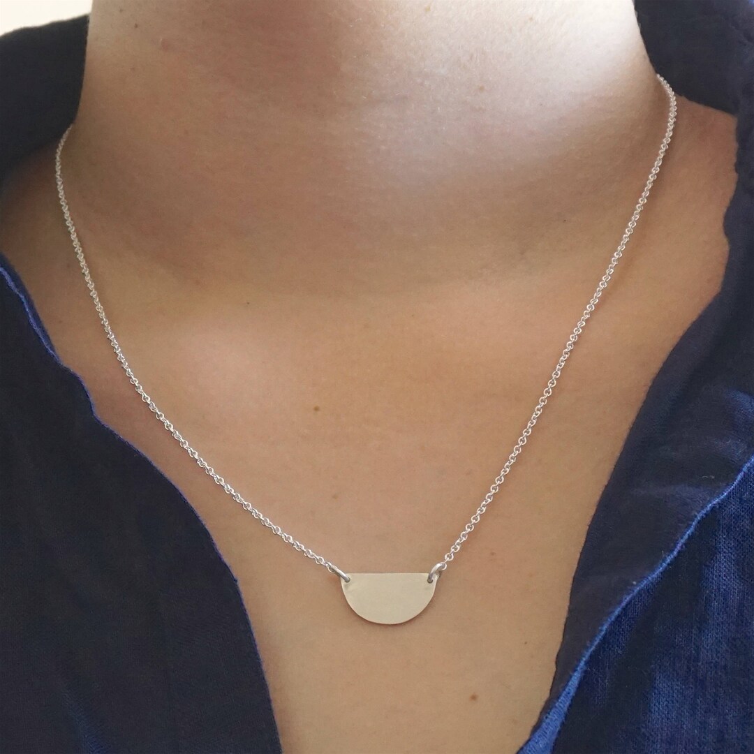 Half Circle Charm Necklace Sterling Chain Half Moon Necklace Gold ...