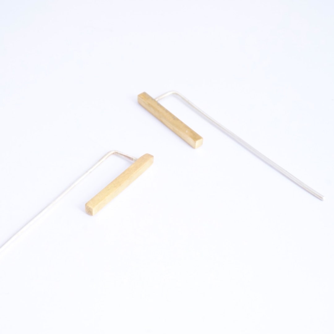 Modern Bar Earrings Long Sterling Silver Square Bars Brass Classic ...