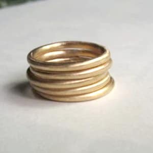 2mm Round Band Stacking Rings Matte Finish Solid 14k Yellow Gold Solid ...