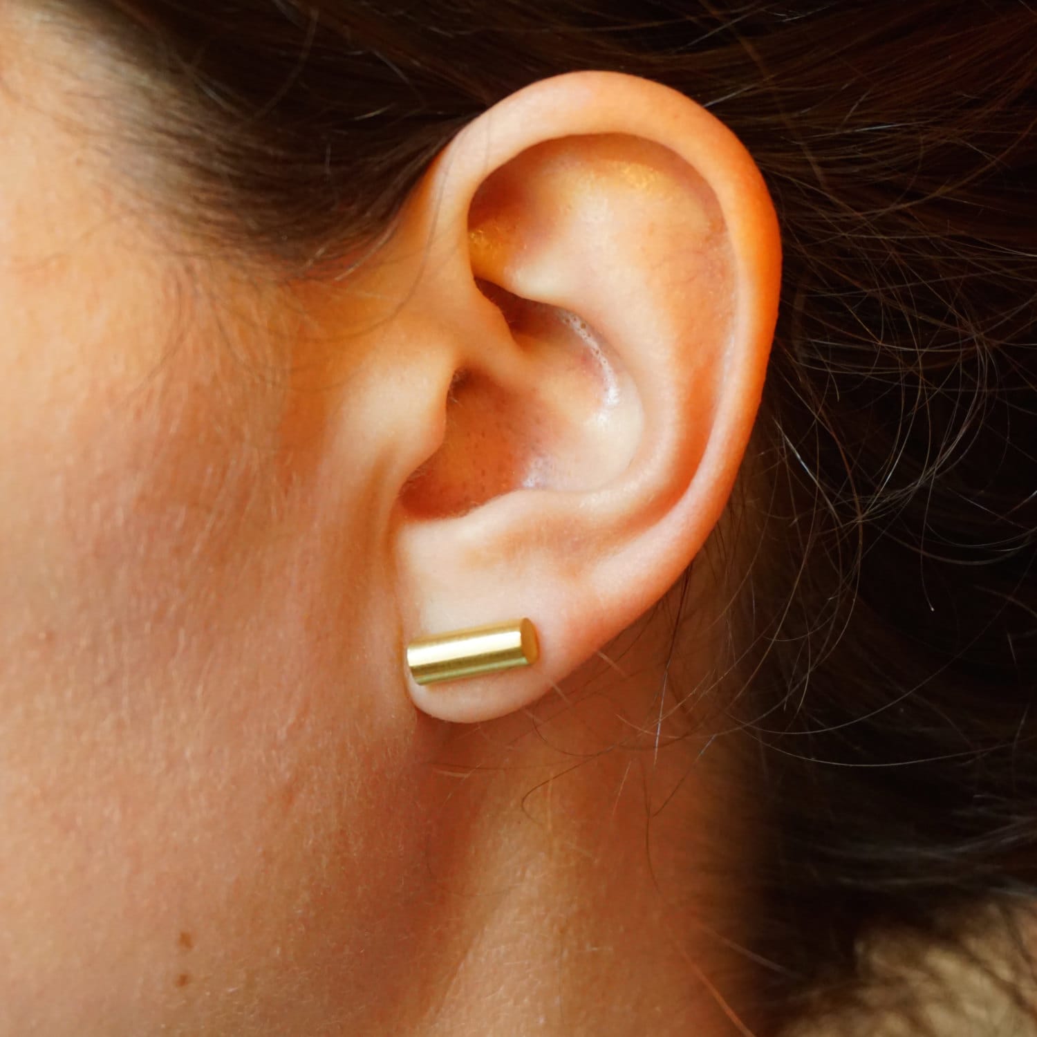 Solid Gold Tone Brass Studs Honey Brass Earring Jewelry Barrel Jewelry ...