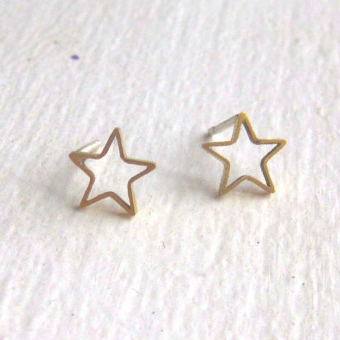Gold Colored Brass Open Star Studs With Sterling Silver Post Geometric ...