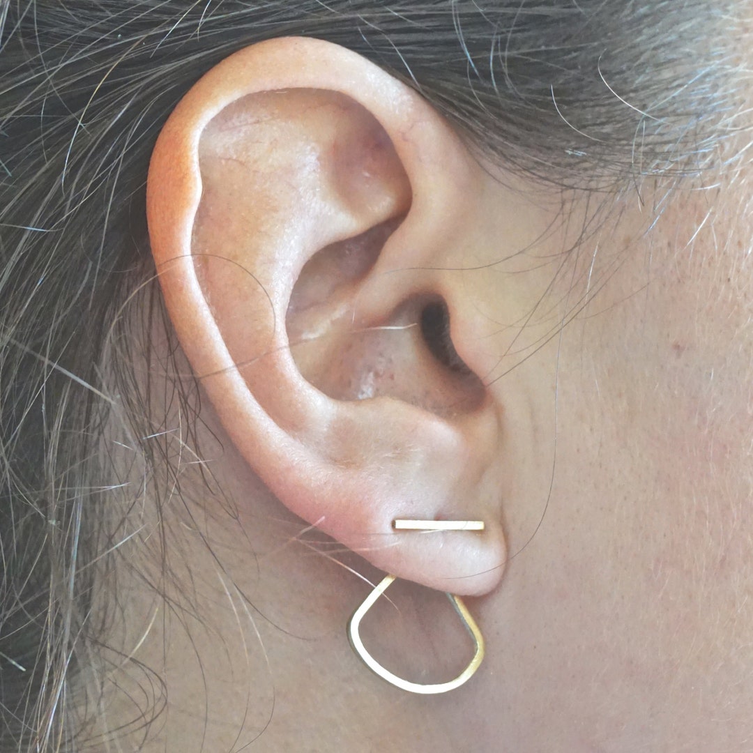 Staple Ear Jacket W/ Half Circle Ear Jacket 14k Gold, Sterling Silver ...