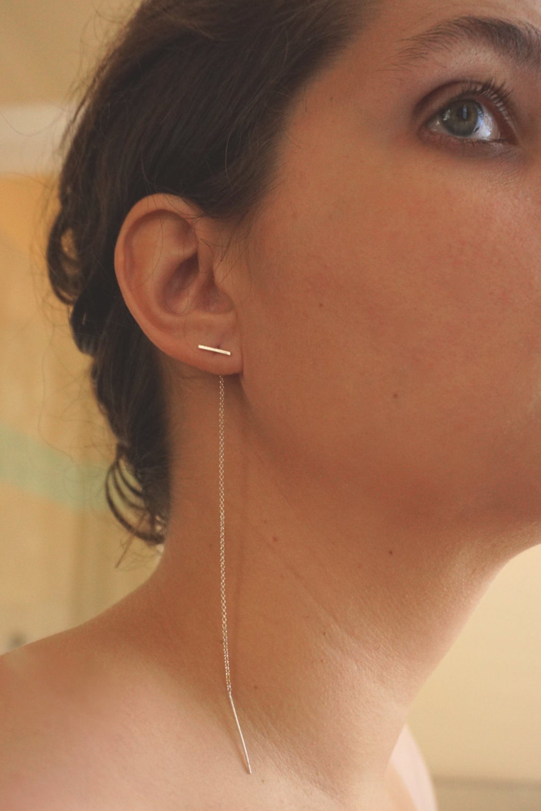 11mm Bar Threader Solid Sterling Silver Bar Threader Earring Long ...