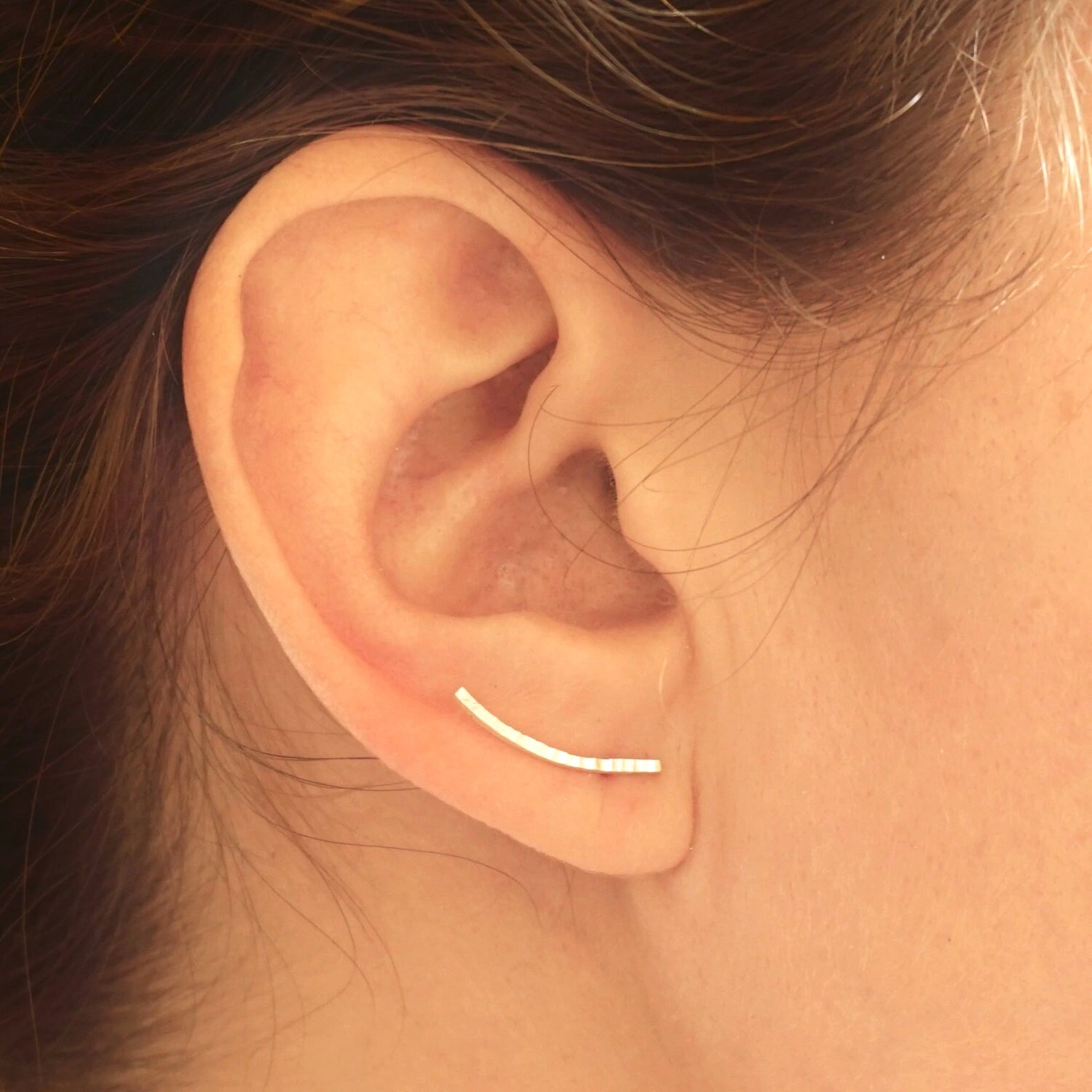 17mm Hammered Texture Ear Climber Bar Studs Curved 17mm Sterling Silver ...