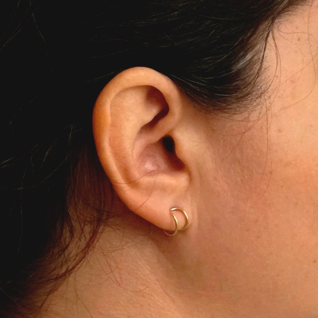 Double Round Ear Lobe Hugger Earrings 1mm Wire Loop 7mm Hoop Brass ...