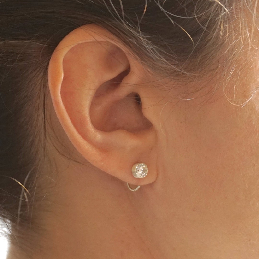 5mm Gemstone Hugging Hoop Earrings Sterling Silver Cubic Zirconia ...