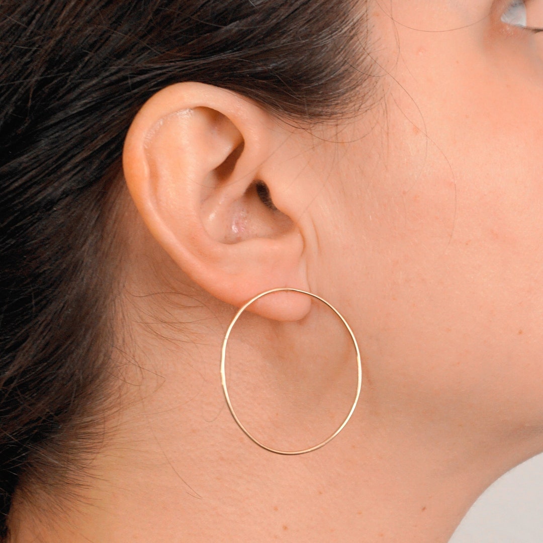 Large Gold Open Circle Studs Solid Yellow Gold Simple Hoop Post Earrings Stud Circle Post ...
