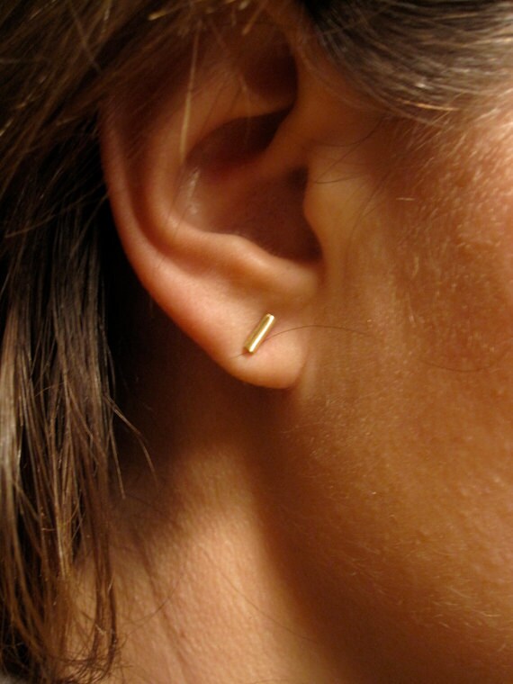 14K Gold Filled Mini 5mm Gold Colored Bar Studs With Sterling - Etsy