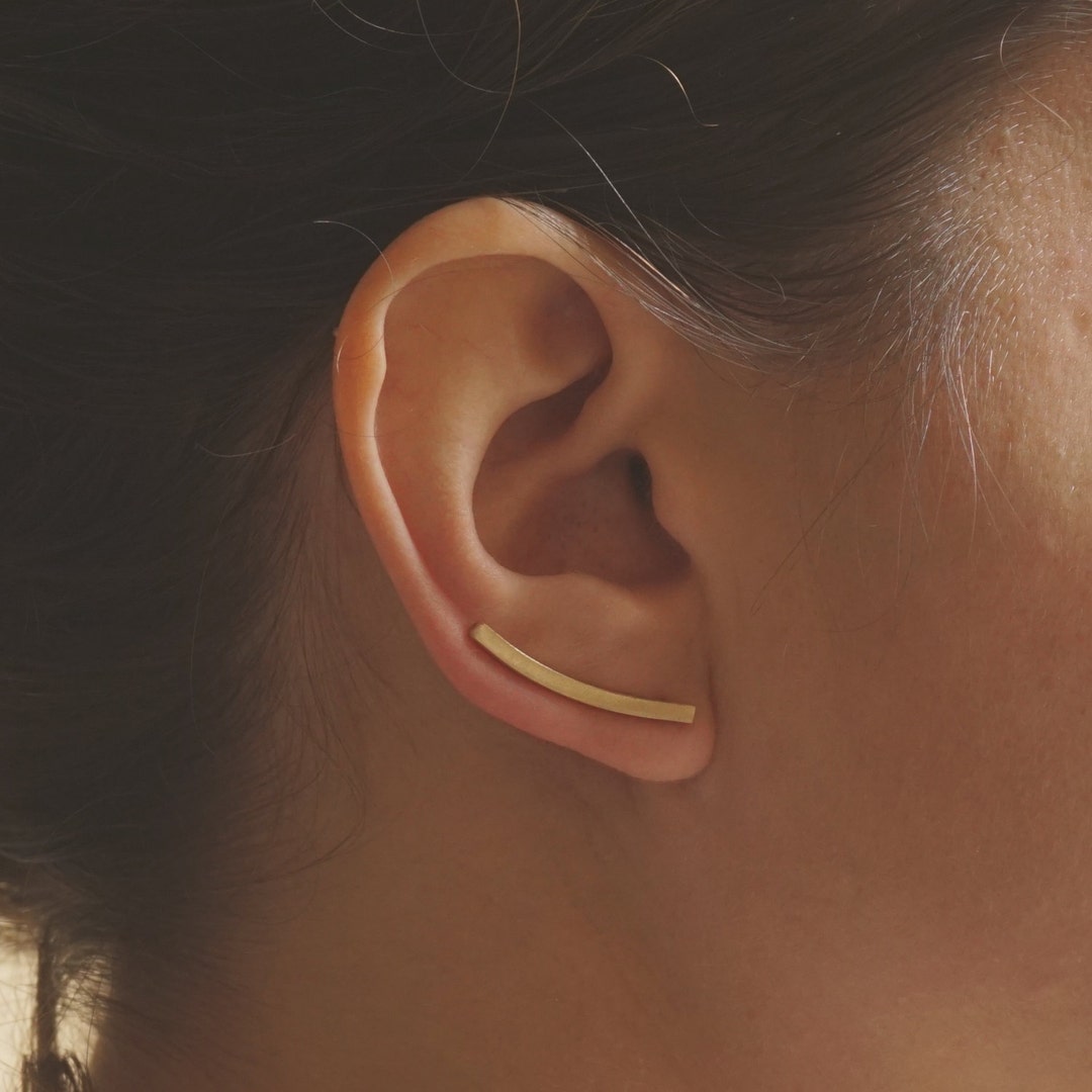 Square Ear Climber Sterling Silver Brass Minimalist Studs Pair of Ear ...