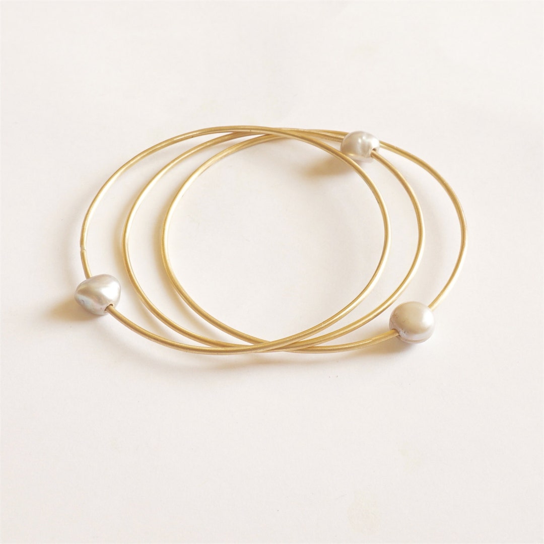 Pearl Bangle Bracelet Brass Bangle Gold Tone Sterling Silver Gold ...