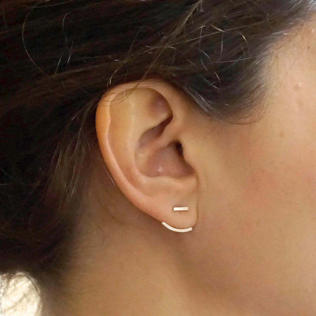 Bar Jacket Ear Lobe Hugger Earring Sterling Silver Oxidize 14k Gold ...