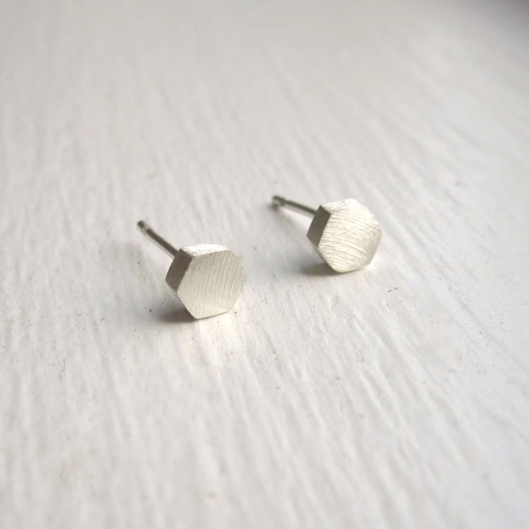 Solid 4mm Hexagon Sterling Silver Stud Earrings With Sterling Silver ...