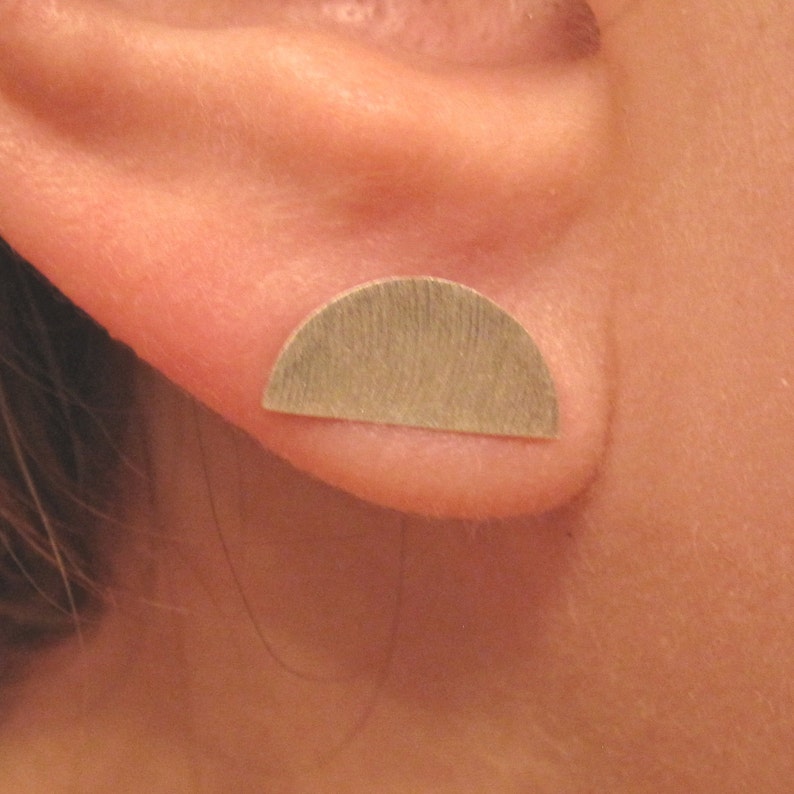 Silver Half Circle Stud Earringshalf Moon Minimal | Etsy
