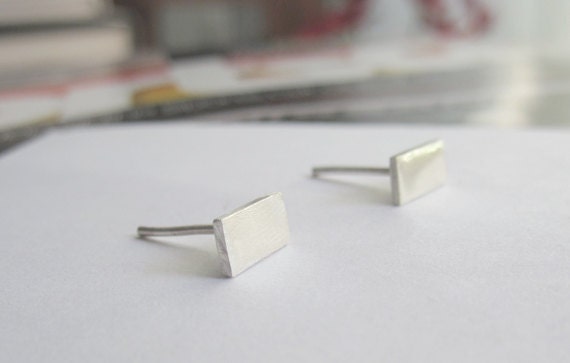 Rectangle Silver Studs Short Flat Teeny Tiny Skinny Sterling | Etsy
