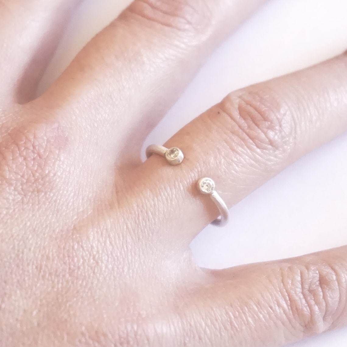 Solid Sterling Silver Open Adjustable Ring With Two Bezel Set - Etsy Sweden