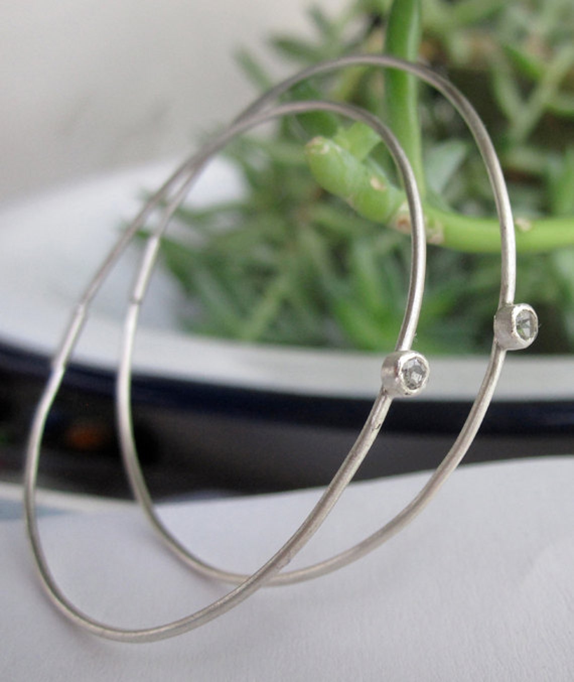 Sterling Silver Round Wire Hoops With a 2.5mm White Topaz 0189 - Etsy