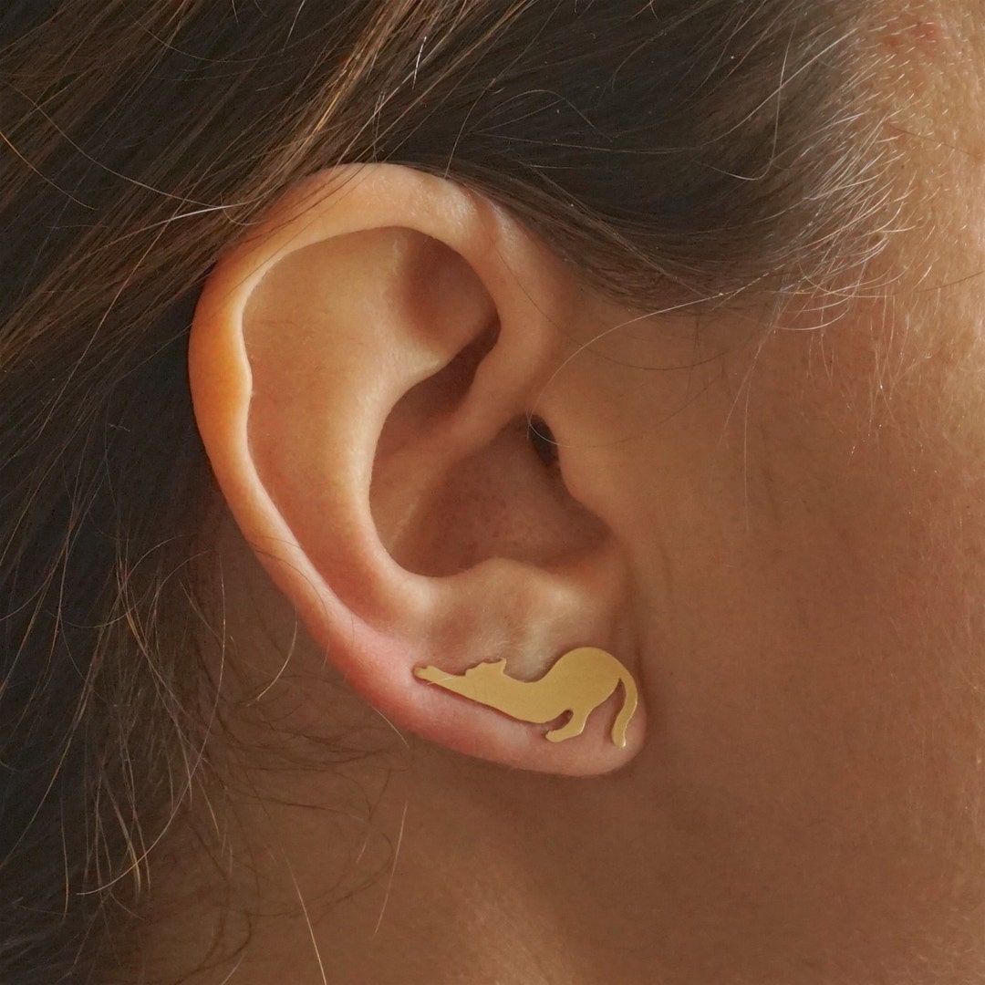 Sleek Stretching Cat Ear Climber Earrings – Feline Chic Statement ...