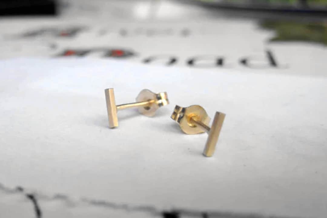 1mm Square Bar Stud Earrings | Solid 14k Gold | 3mm-25mm Lengths ...