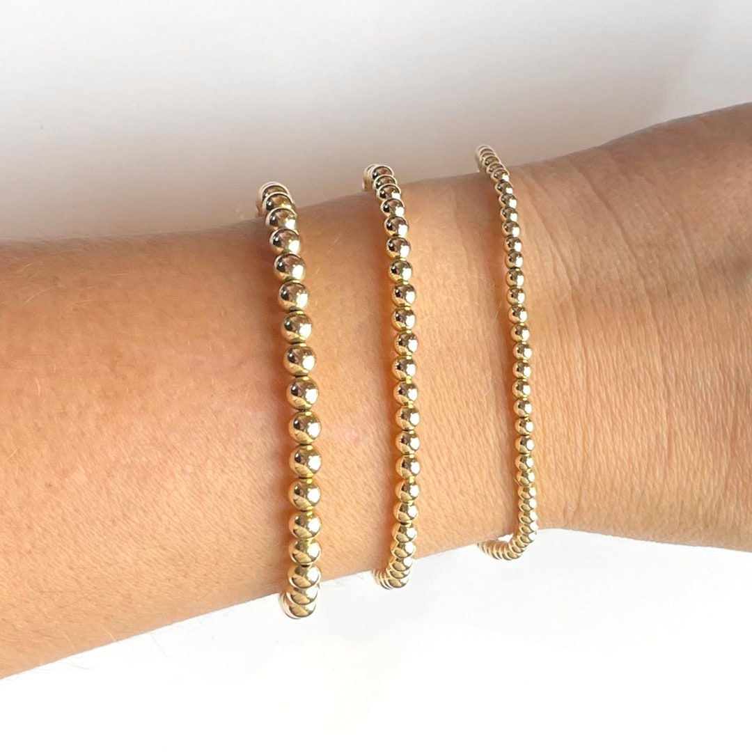 14k Yellow Gold Fill Bead Bangle Bracelet, 2mm-8mm Beads, Stretch ...