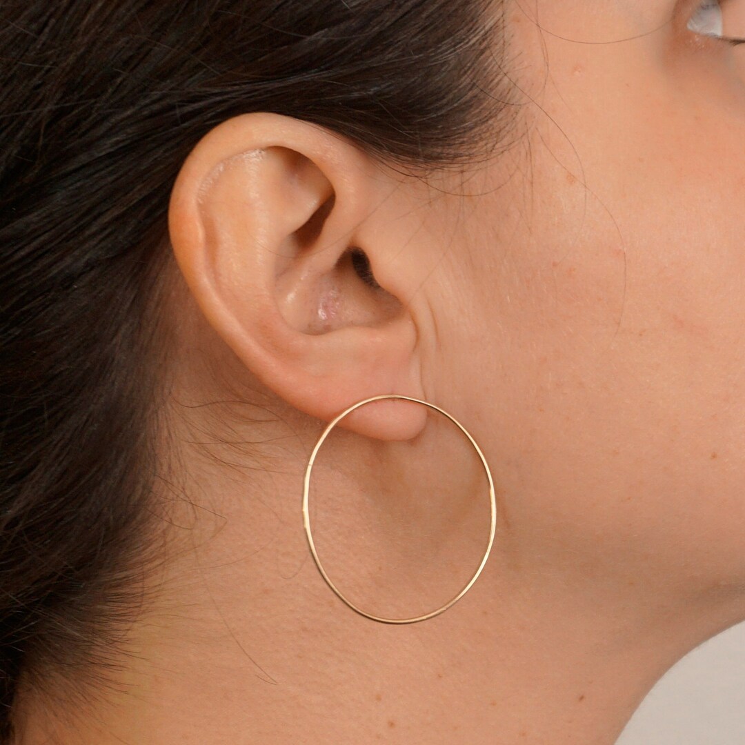 Large Gold Open Circle Studs Solid Yellow Gold Simple Hoop Post Earrings Stud Circle Post ...