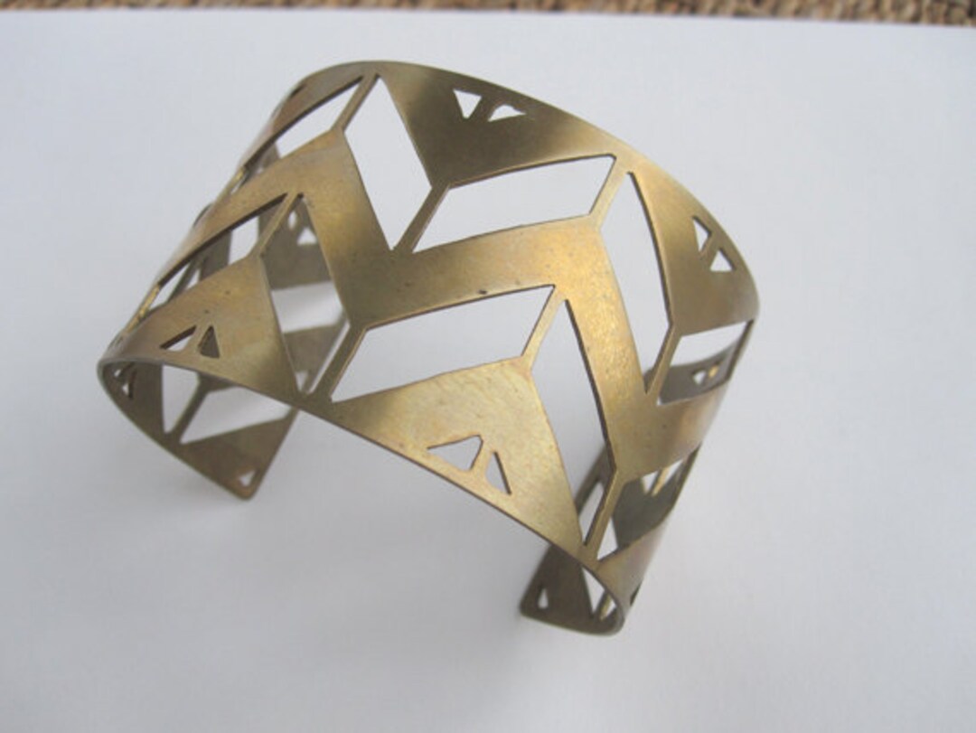 Geometric Chevron Cuff Bracelet Brass Cuff Bracelet Minimal Cutout Gold ...