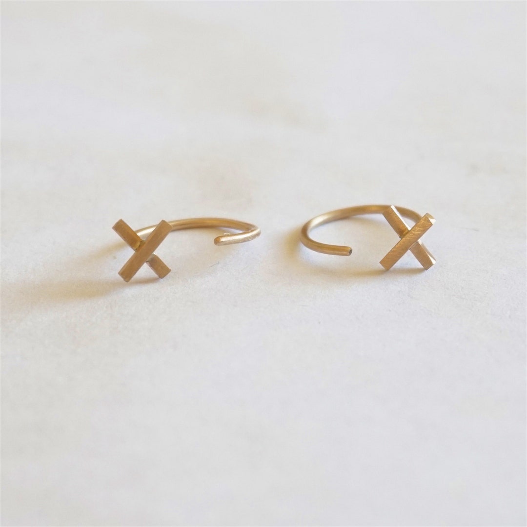 X Hugging Hoop Earrings Solid 14k Gold Hug Earrings Ear Hugger - Etsy