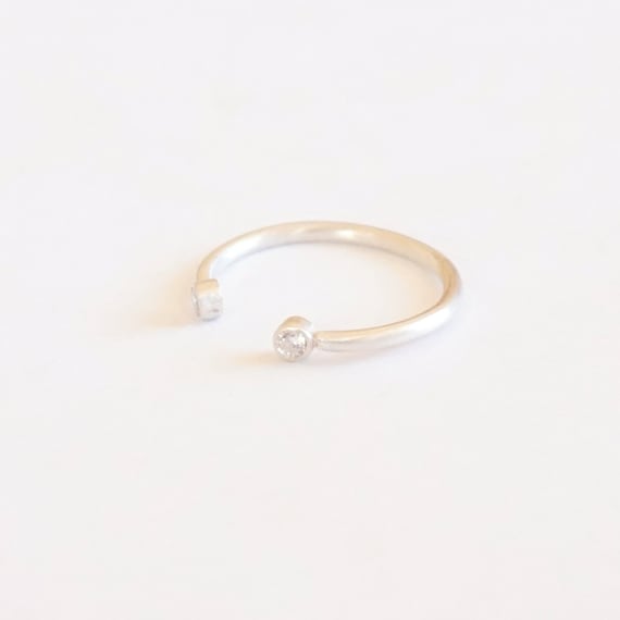 Solid Sterling Silver Open Adjustable Ring With Two Bezel Set | Etsy