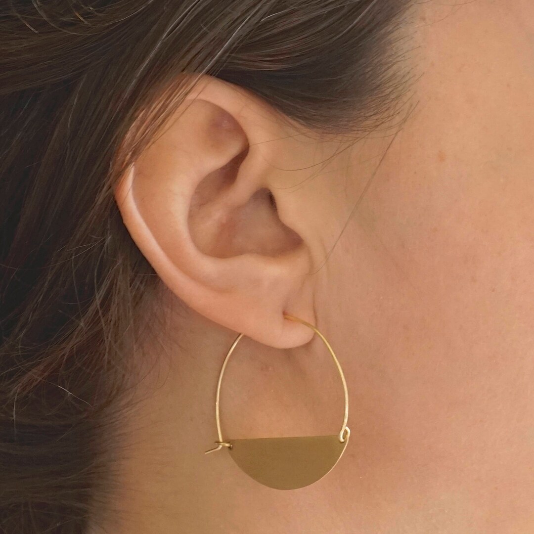 Half Circle Cut Out Disc Hoop Earrings Minimal Everyday Design Simple ...