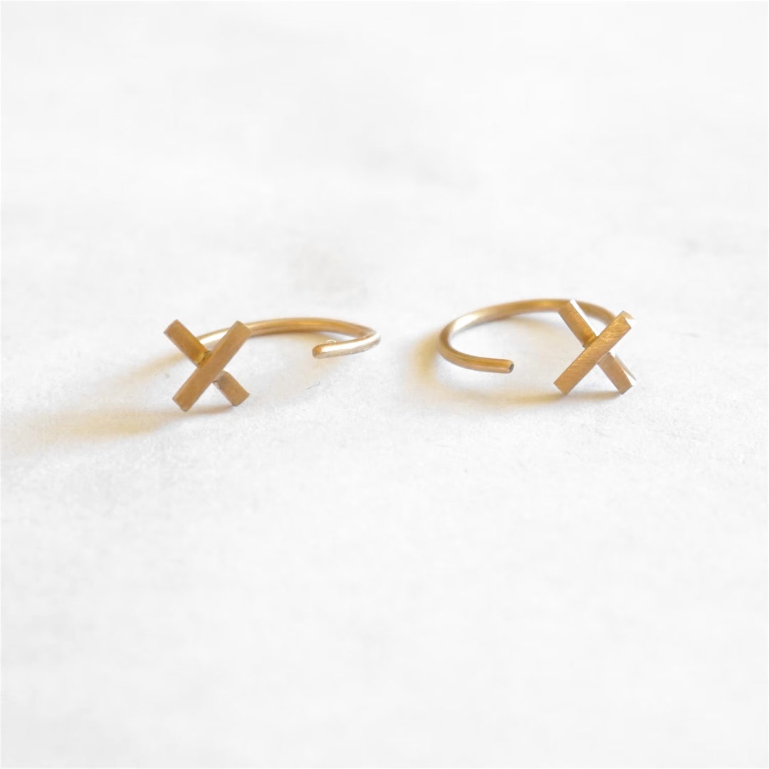 X Hugging Hoop Earrings Solid 14k Gold Hug Earrings Ear Hugger Hoops ...