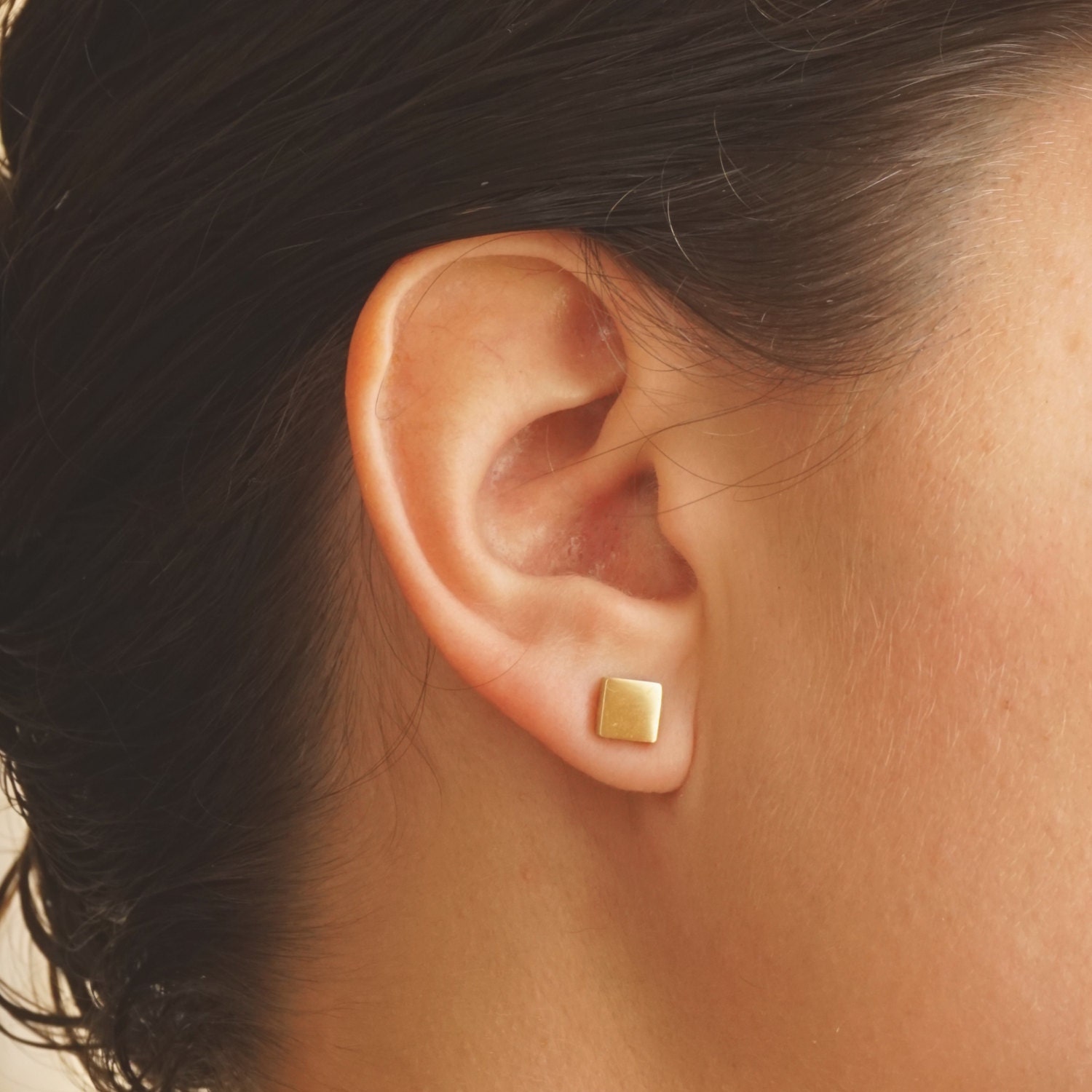 Gold Square Stud Earrings