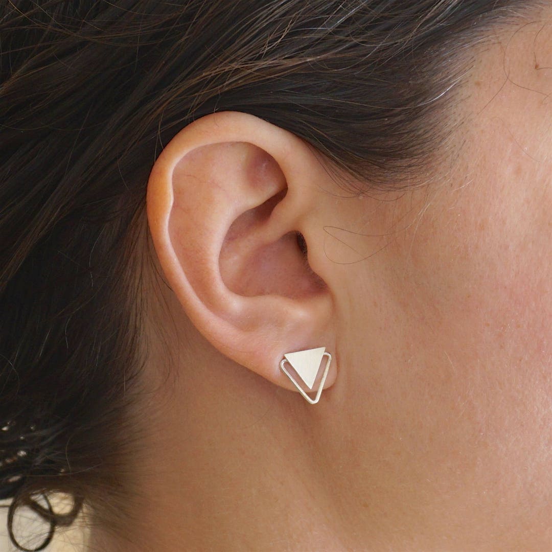 11mm Triangle Stud Earrings Double Triangle Earrings Geometric Stud ...